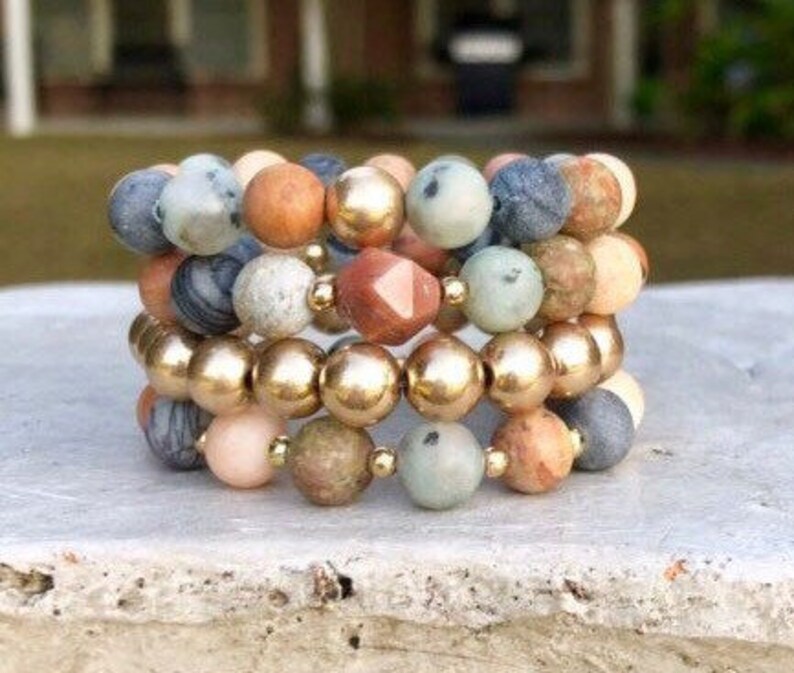 Stackable Bracelet Set Amazonite Bead Bracelet Gemstone | Etsy