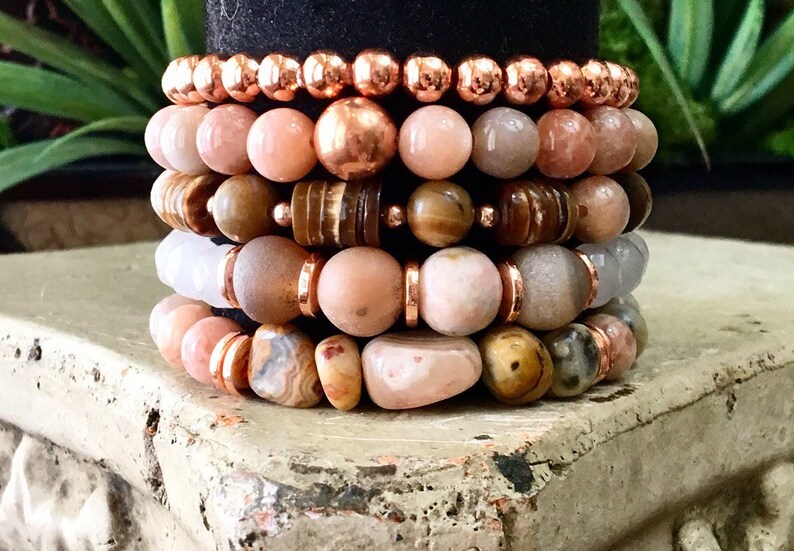 Shabby Chic Rose Gold Stackable Bracelet Set Rose Gold Bead - Etsy