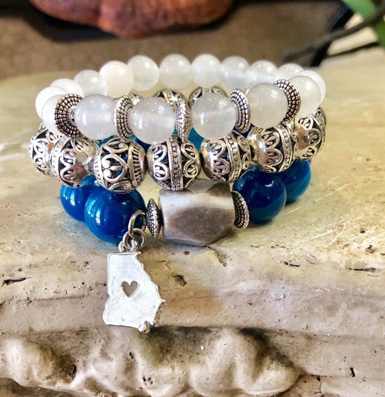 Georgia Charm, Handmade Jewelry, Blue Sapphire Bracelet, Stackable ...