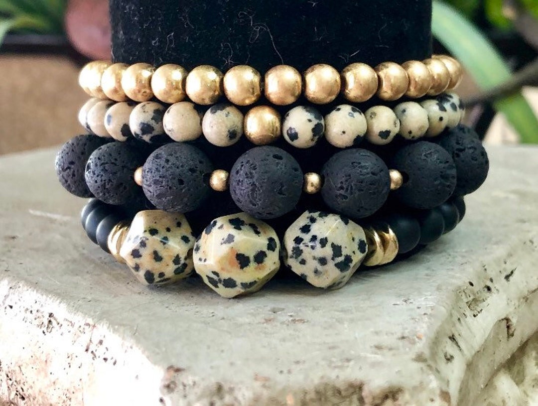 Dalmatian Bead Bracelet Set, Statement Jewelry, Gemstone Jewelry, Gift ...