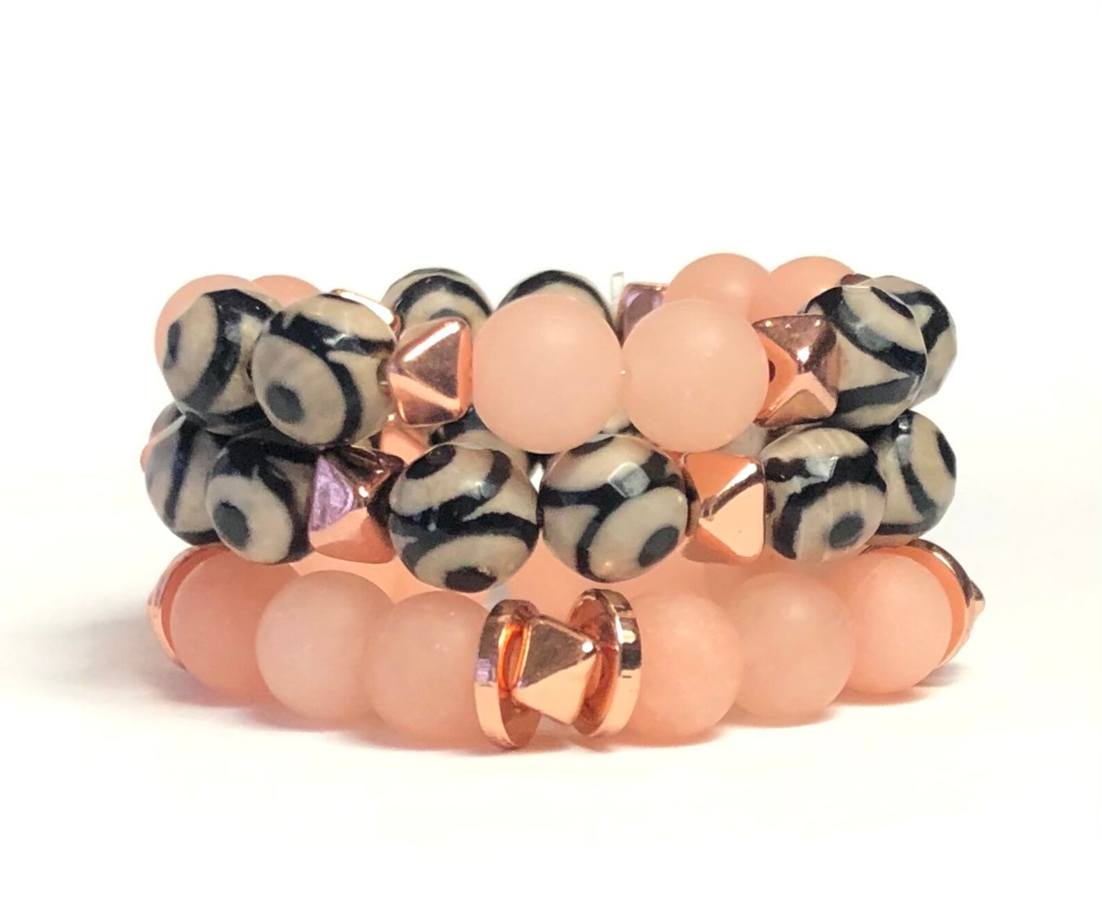 Shabby Chic Rose Gold Stackable Bracelet Set Rose Gold Bead | Etsy