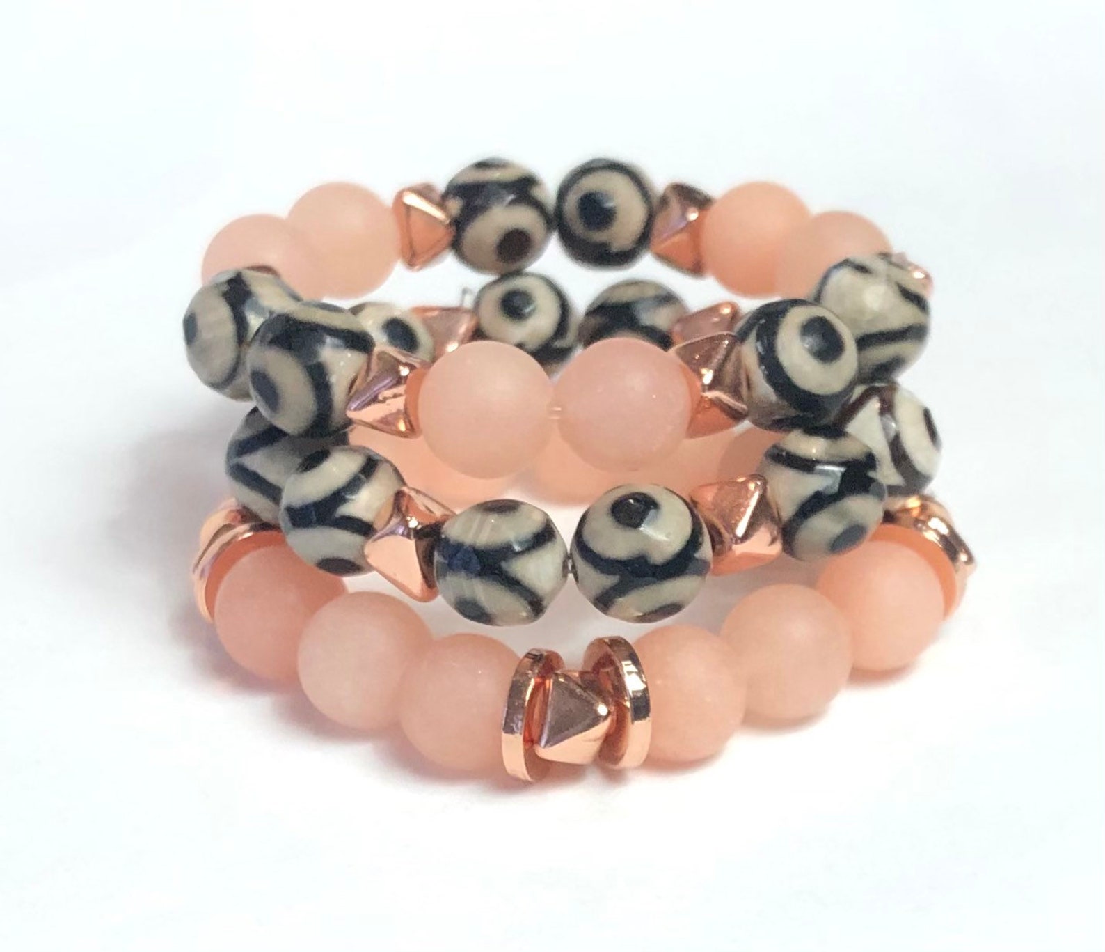 Shabby Chic Rose Gold Stackable Bracelet Set Rose Gold Bead | Etsy