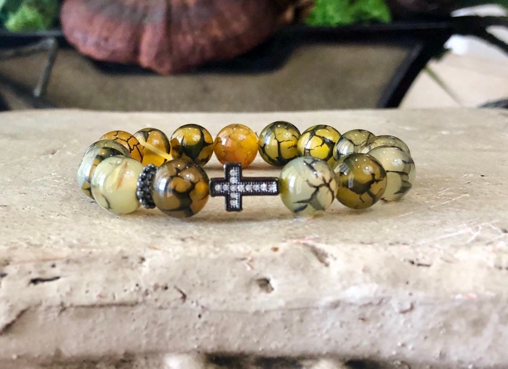 Pave Cross Bead Bracelet Cross Charms Stretch Cross - Etsy