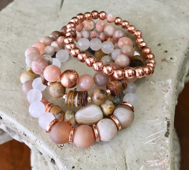 Shabby Chic Rose Gold Stackable Bracelet Set Rose Gold Bead - Etsy