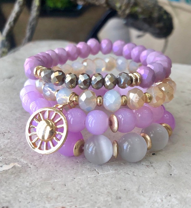 For the LOVE of Purple Bracelet Set Emstone Bead Bracelet - Etsy