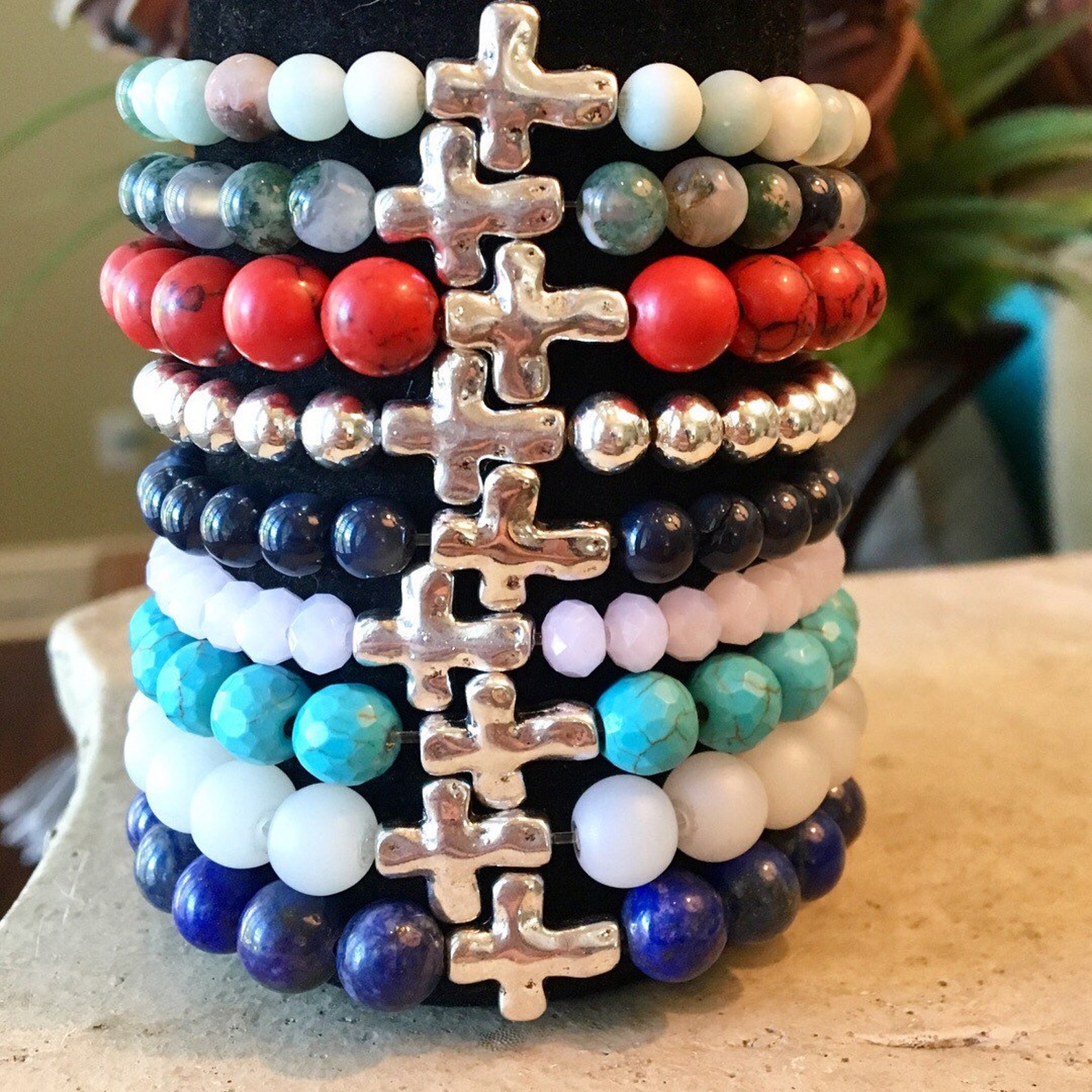 Colorful Cross Stretch Bead Bracelet | Etsy