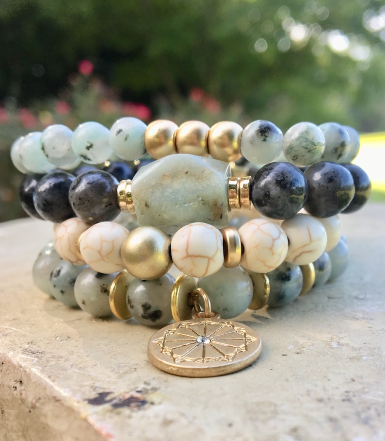 Natural Jade Jasper Beads Stackable Bracelet Set Gemstone - Etsy