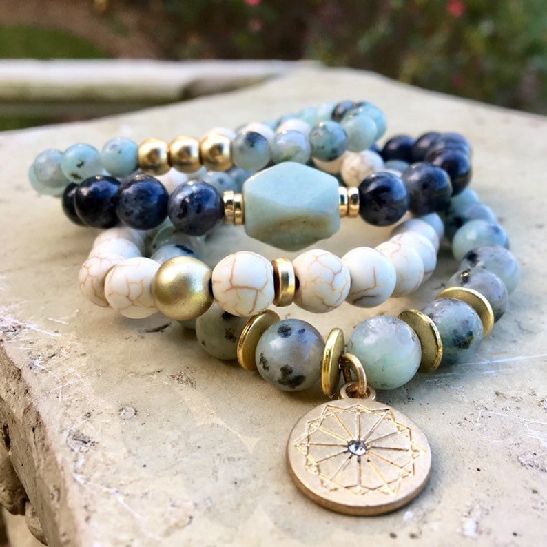 Natural Jade Jasper Beads Stackable Bracelet Set Gemstone - Etsy