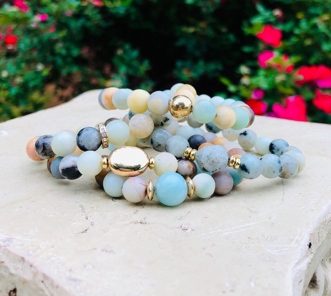 Amazonite Bracelet Set Glass Bead Bracelet Inexpensive Gifts - Etsy