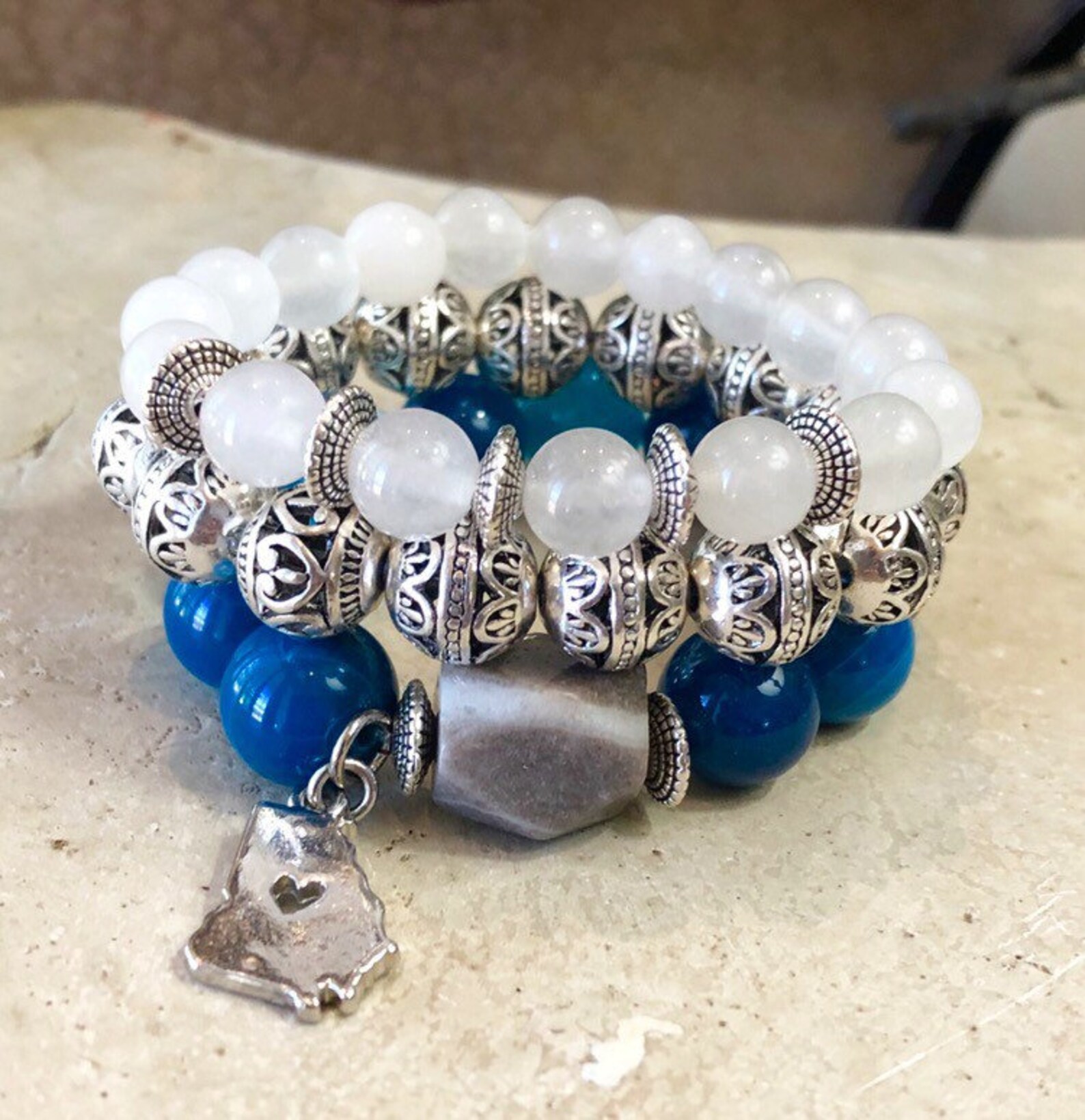 Georgia Charm, Handmade Jewelry, Blue Sapphire Bracelet, Stackable ...