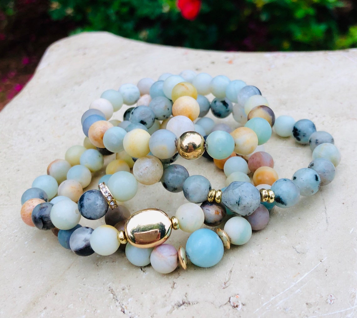 Amazonite Bracelet Set Glass Bead Bracelet Inexpensive Gifts - Etsy