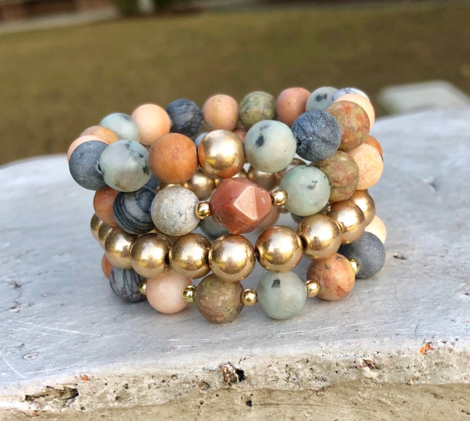 Stackable Bracelet Set Amazonite Bead Bracelet Gemstone | Etsy