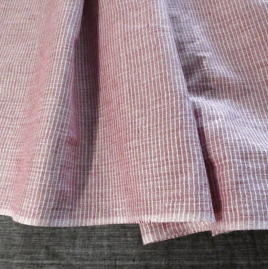 Mauve Fabric With Fine Grid Pattern, Burgundy White Chambray, Khadi ...