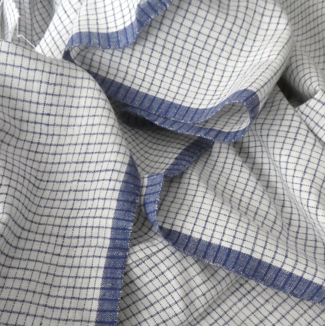 Fabric Grid Pattern Blue on White With Blue Borders, Khadi Cotton ...