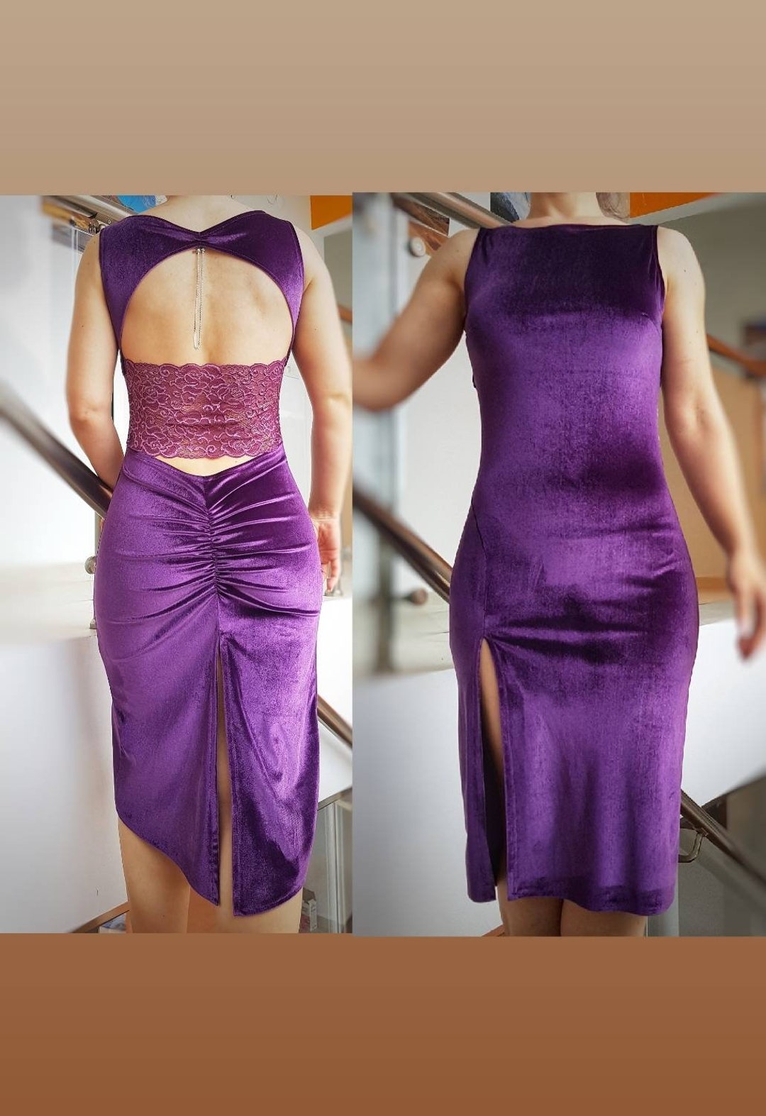 Unique Rayuela Purple Tango Dress in Velvet With Lace Details and ...