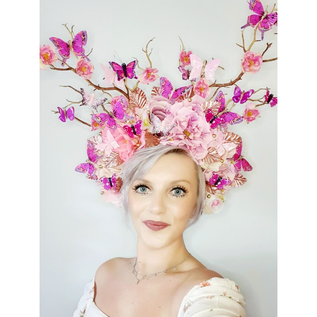 MADE TO ORDER Statement Bright Pink Butterfly Headpiece With Blush Pink ...