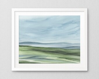 ART PRINT Valley View I, Blue and Green Wall Art, Abstract Nature ...