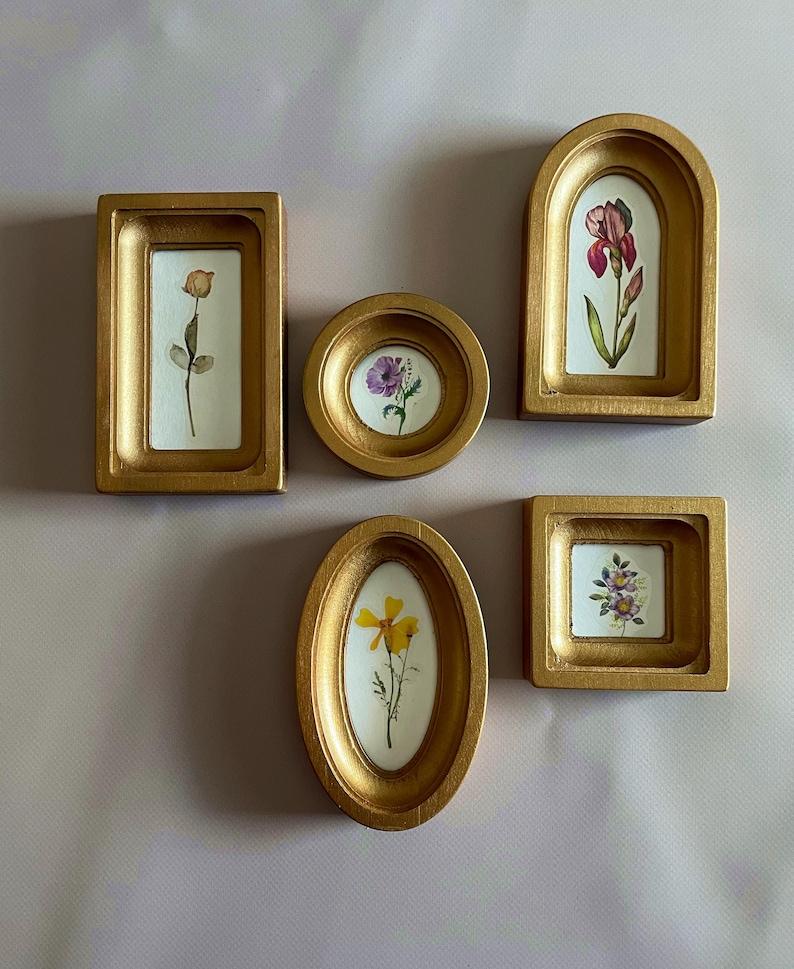 Miniature Golden Wood Frame Set: 3x3, 3x5, Oval, Round, Arched - Etsy