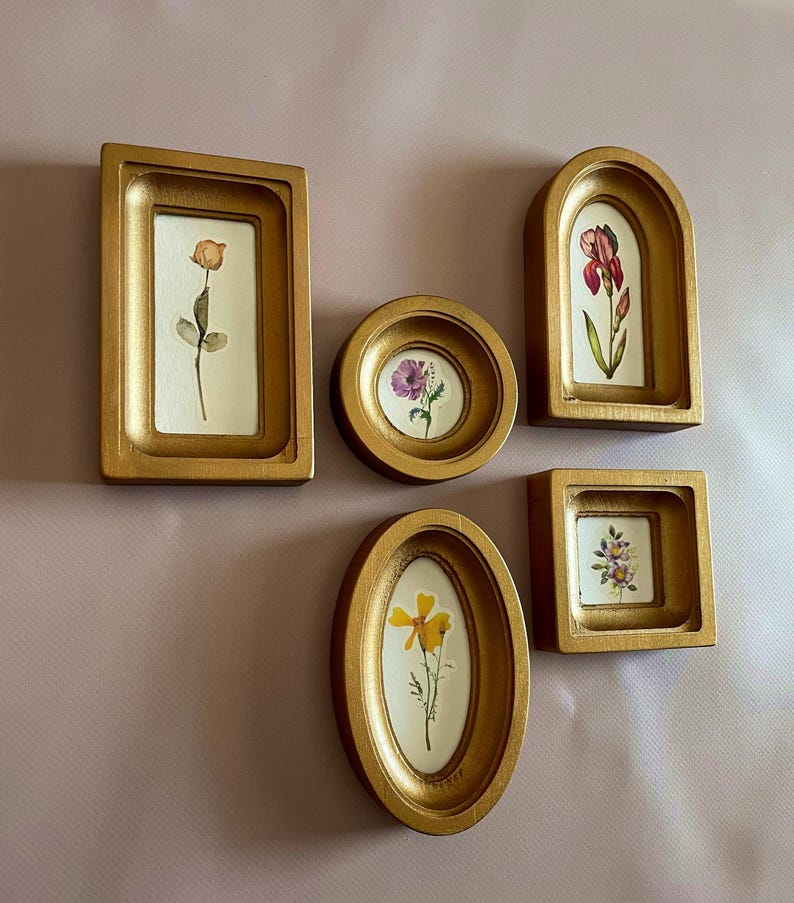 Miniature Golden Wood Frame Set: 3x3, 3x5, Oval, Round, Arched - Etsy
