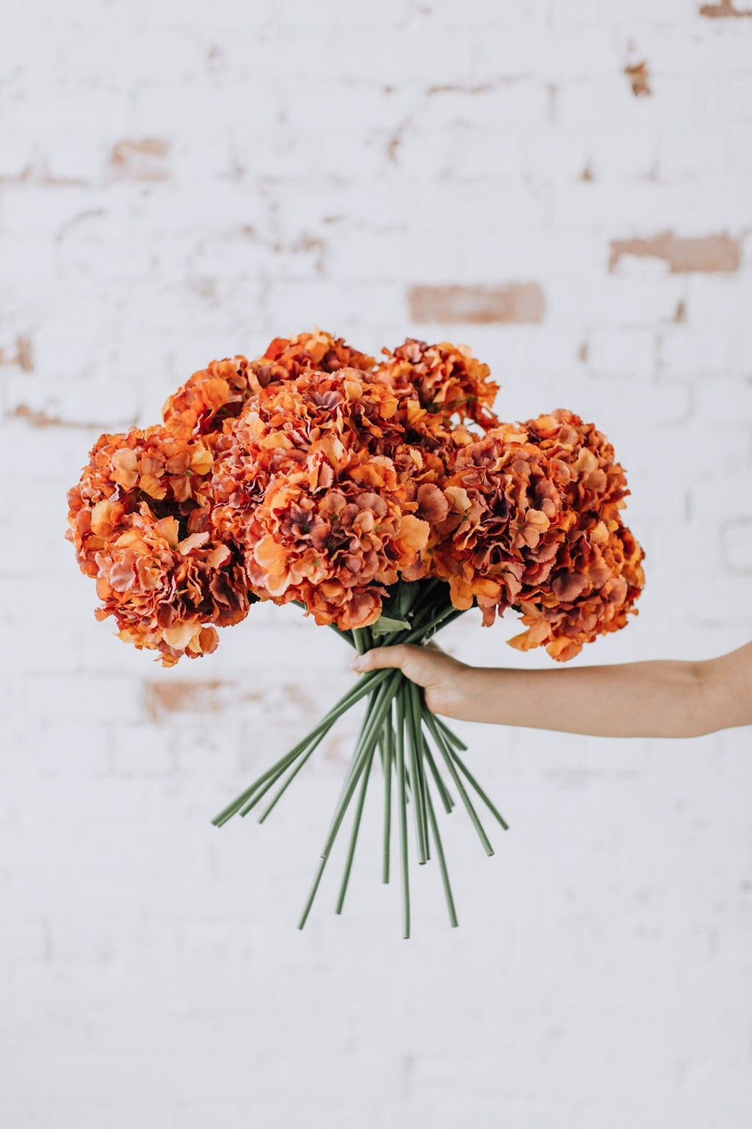 Orange Rust Artificial Hydrangea Realistic Dried-look, 54cm Single Stem ...