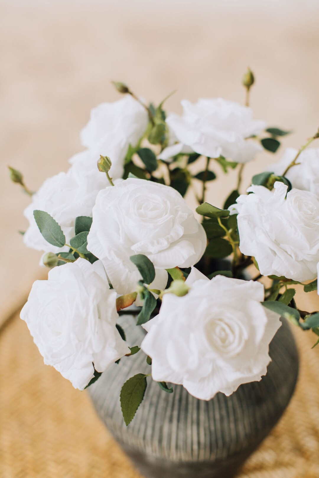 Artificial White Open Rose 46cm, Luxury Dry Look Artificial Flowers ...