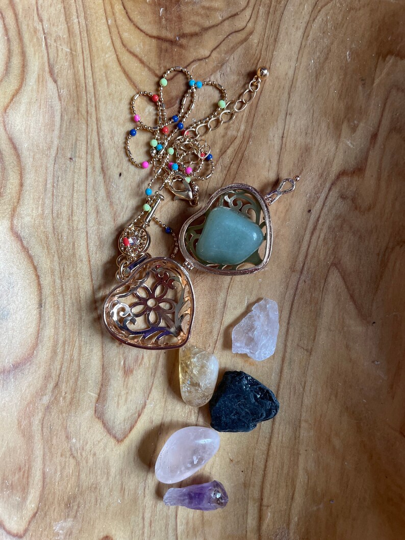 Gold Locket Filled With Crystals on 16+” Beaded Gold Chain - Etsy