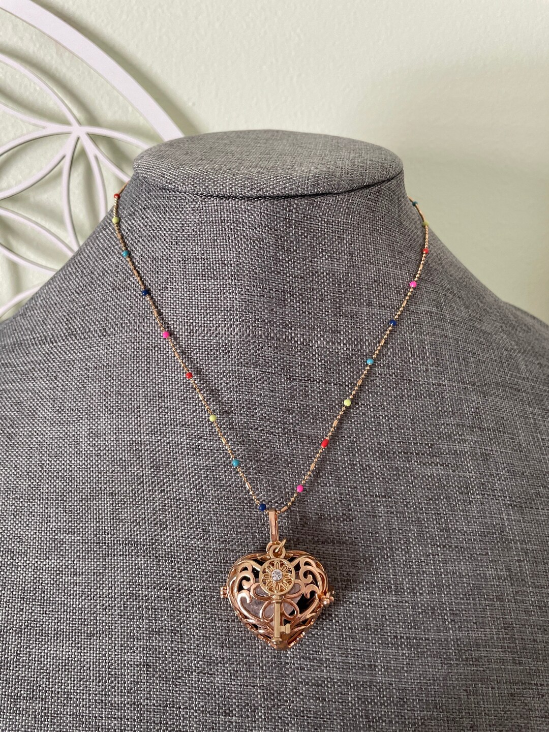 Gold Locket Filled With Crystals on 16+” Beaded Gold Chain - Etsy
