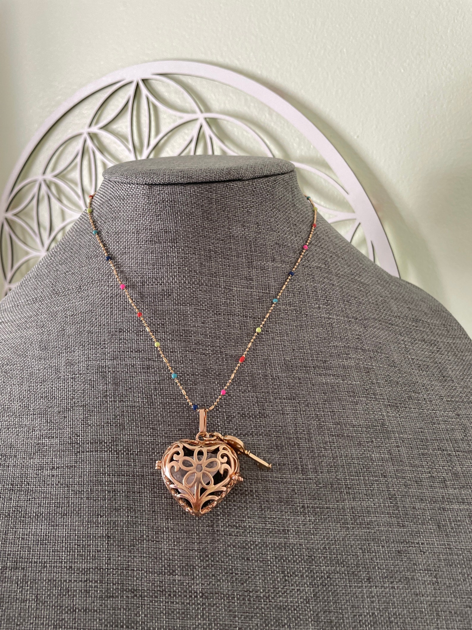 Gold Locket Filled With Crystals on 16+” Beaded Gold Chain - Etsy
