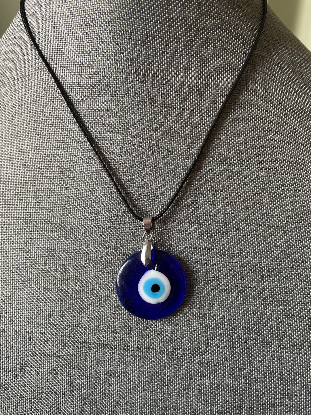 Evil Eye Protection Necklace Round Blue With Black Cord Evil Eye ...
