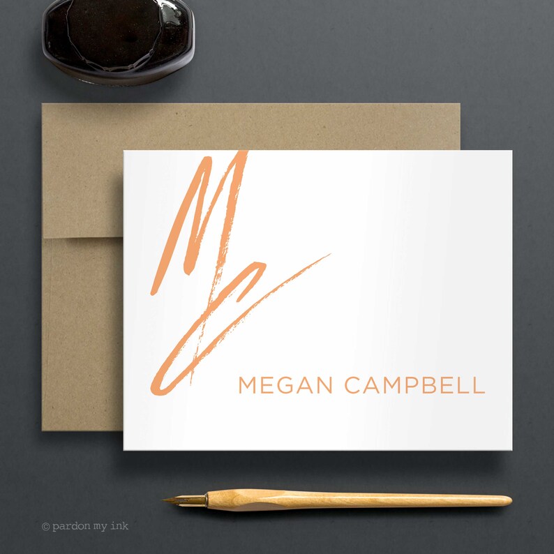 Modern Monogrammed Stationary, Personalized Folded Notecards and Envelopes | SWASH INITIALS - Etsy