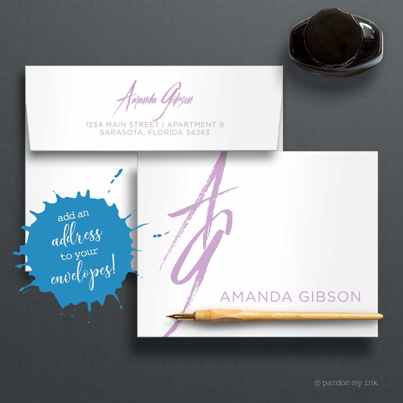 Modern Monogrammed Stationary, Personalized Folded Notecards and Envelopes | SWASH INITIALS - Etsy