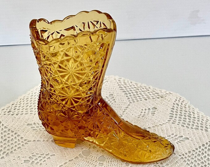Vintage Fenton Marigold Amber Glass Victorian Boot-daisy Button Pattern ...
