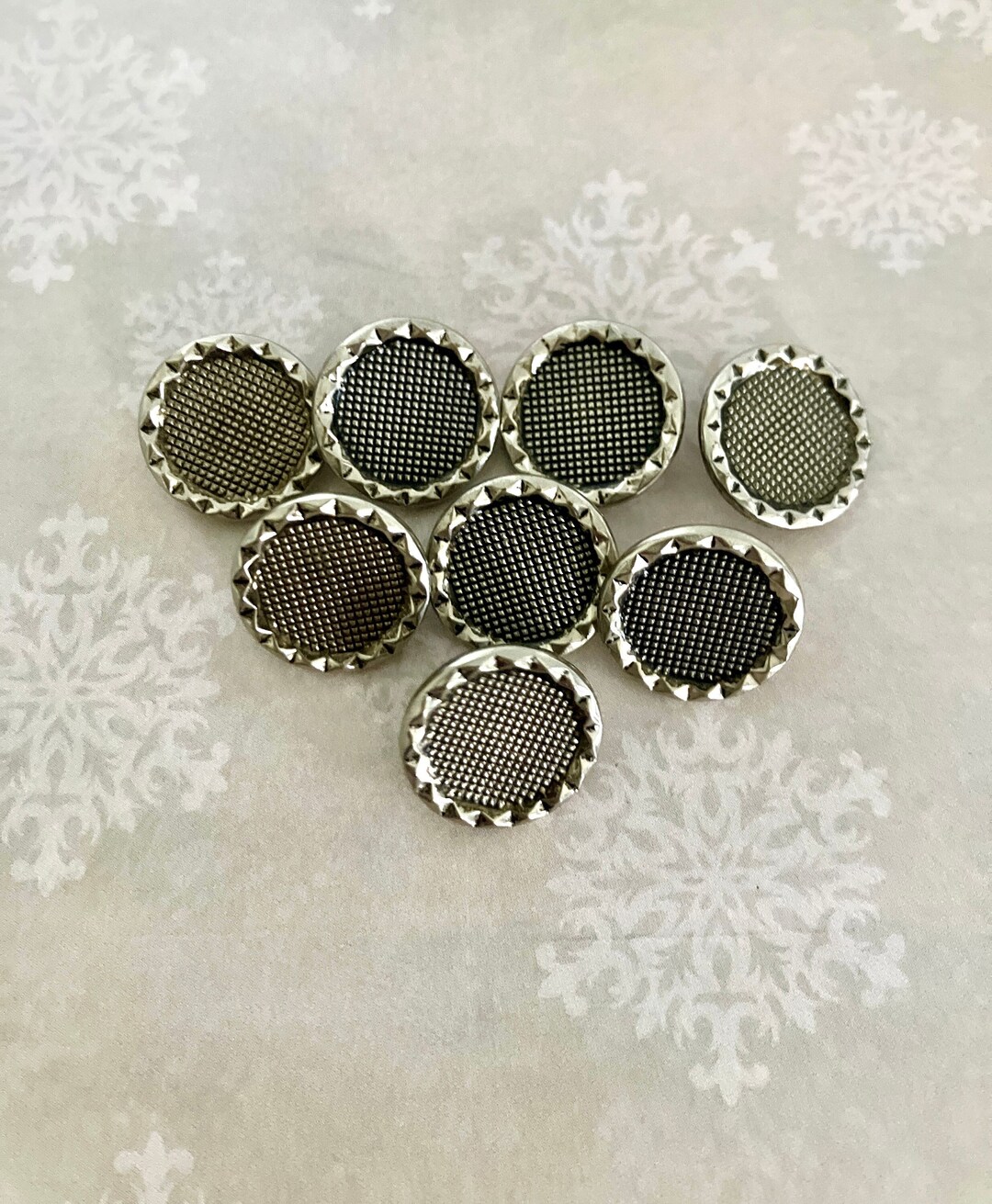 Vintage Lot of 8 Silver Metal Buttons - Textured Grid Design - Diameter ...