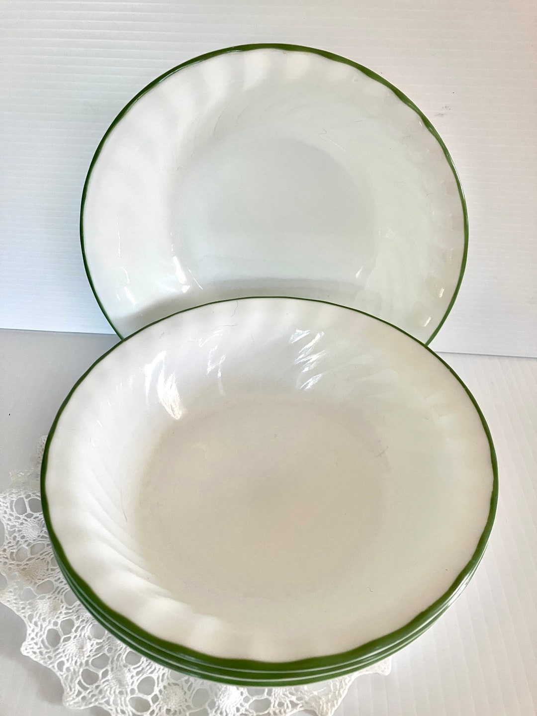 Vintage Corelle Bowls (set of 4): Green Stripe Swirl, Scalloped Rim - Etsy