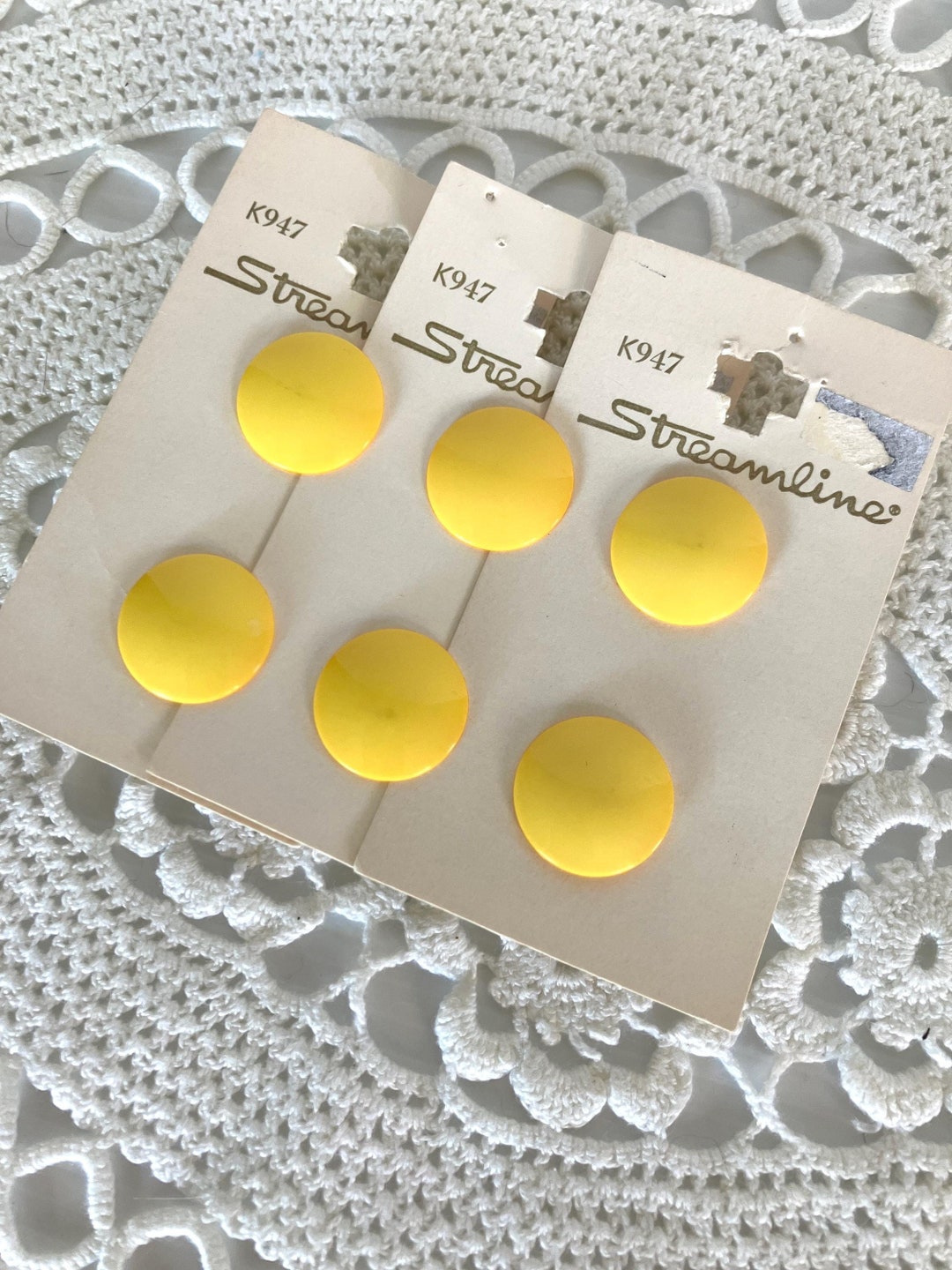 Vintage (quantity 6) "streamline" Yellow Plastic Buttons - Made in ...