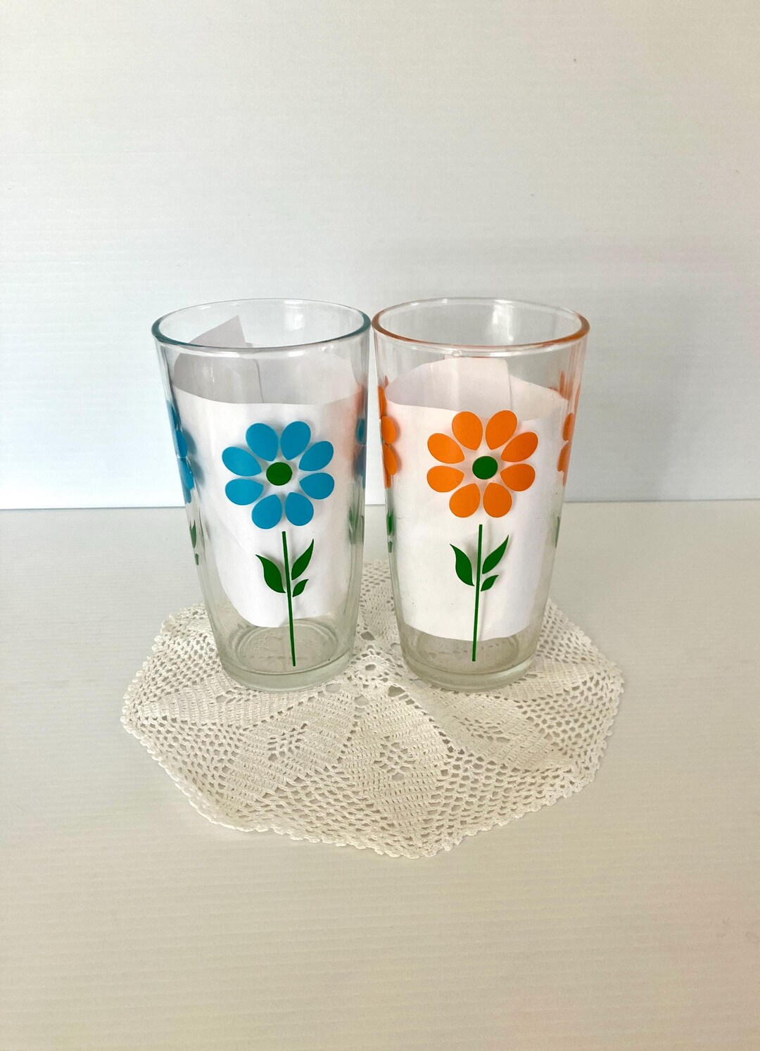 Vintage (set X 2) Large Daisy Colony Glassware/sour Cream -one Orange ...