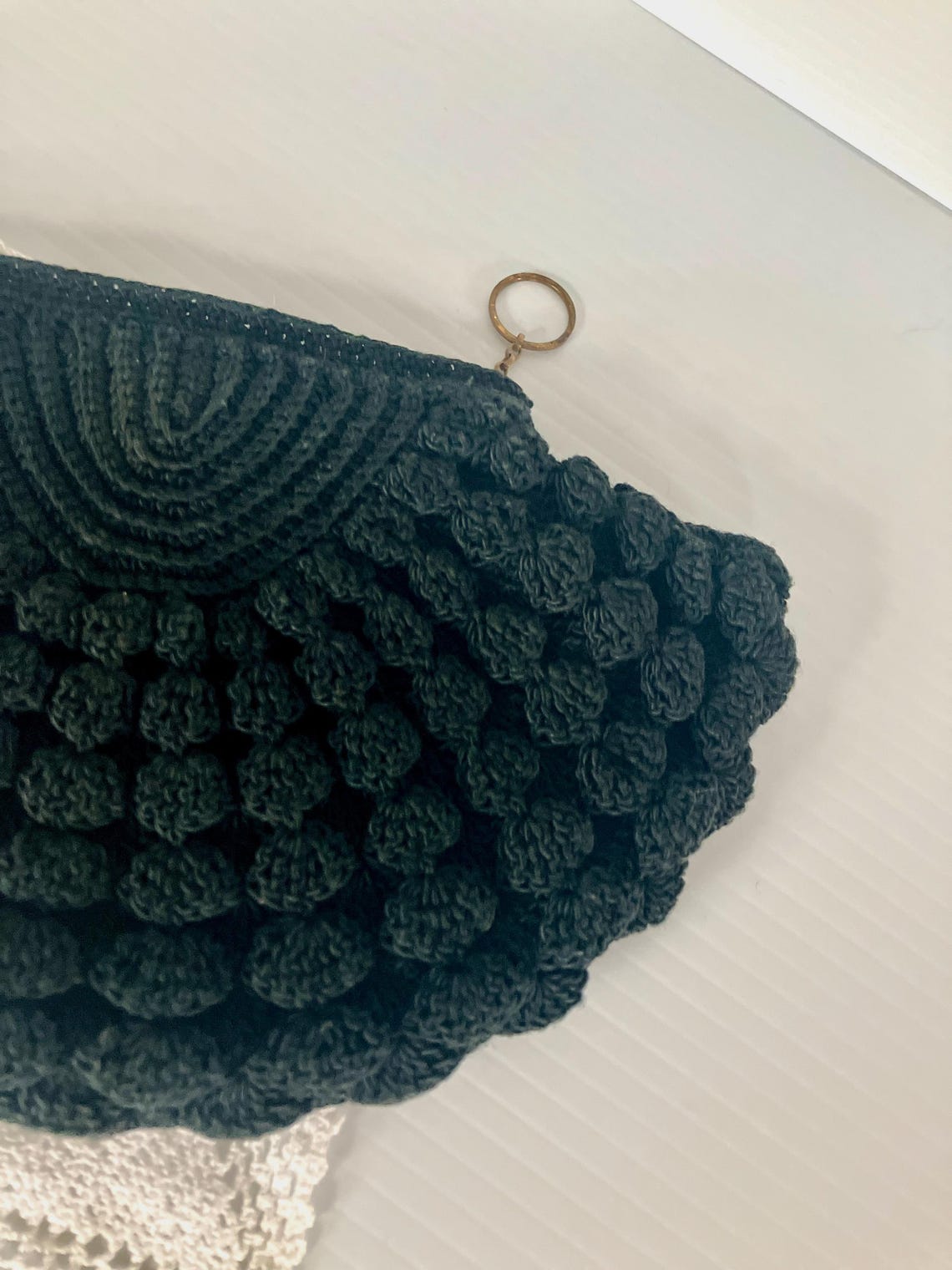 Vintage Black Purse - Crocheted- Clamshell Small Purse/change/lipstick ...