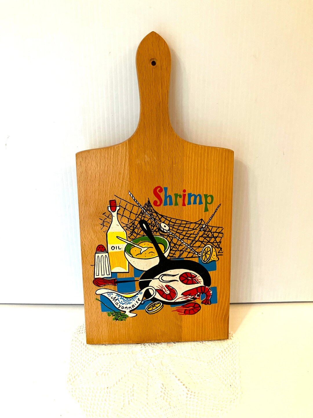 Vintage NEVCO Wood Cutting Board "shrimp" Seafood, Fishing - Cooking ...