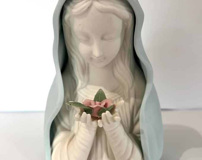 Vintage Madonna/blessed Virgin Mary Bust in a Blue Robe Holding a Pink ...