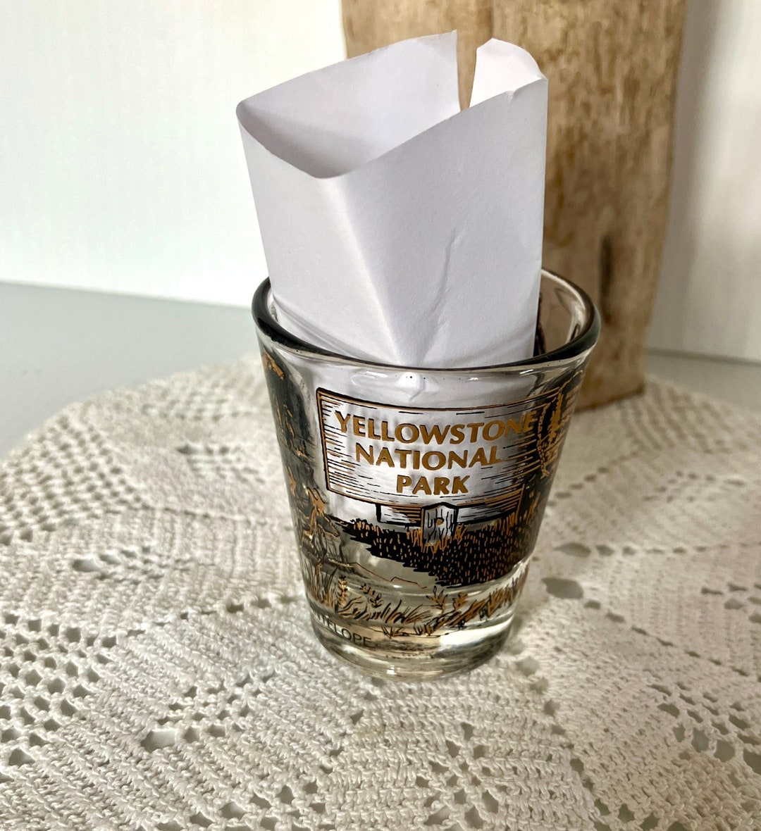 Vintage "yellowstone" National Park Shot Glass- Clear Glass, Black/gold ...