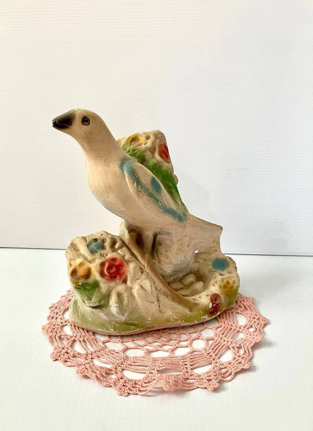 Vintage CHALKWARE "bird" Amongst Flowers - Statue - Home Decor - Bird ...