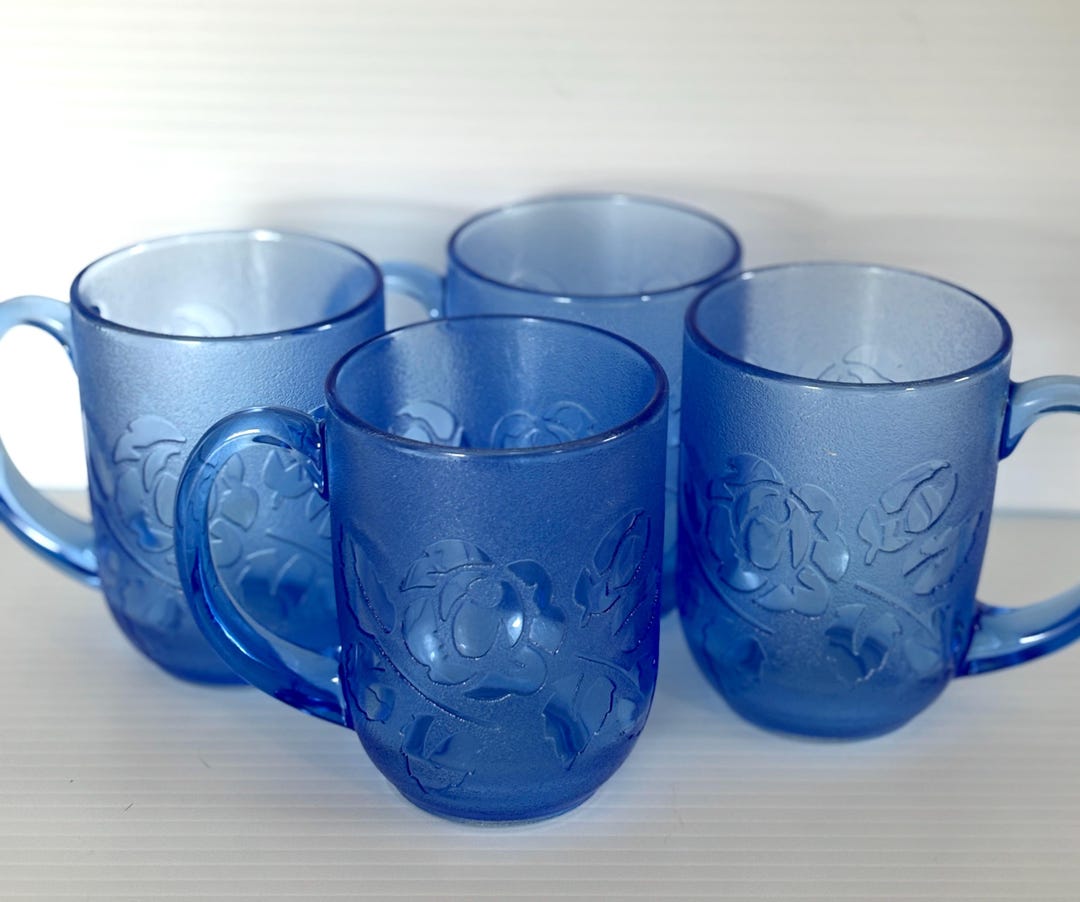 Vintage (set X 4) Arcoroc "blue Rosa" Mugs/coffee/tea - France ...