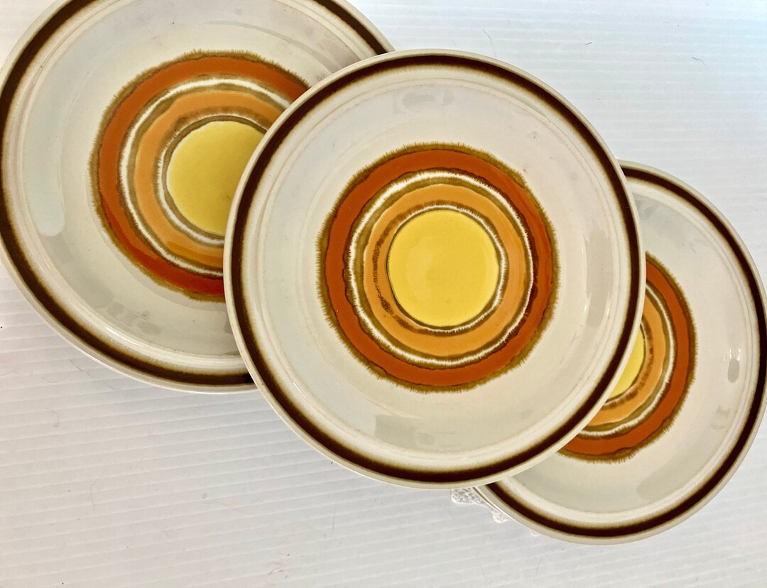 Vinage 1970's Plates haniwa Stone Genuine Stoneware sunglow Pattern ...