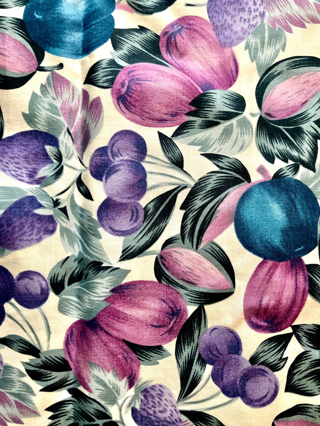 Fruit Print Cotton Fabric: Blue Purple Palette (42in X 62in) - Etsy