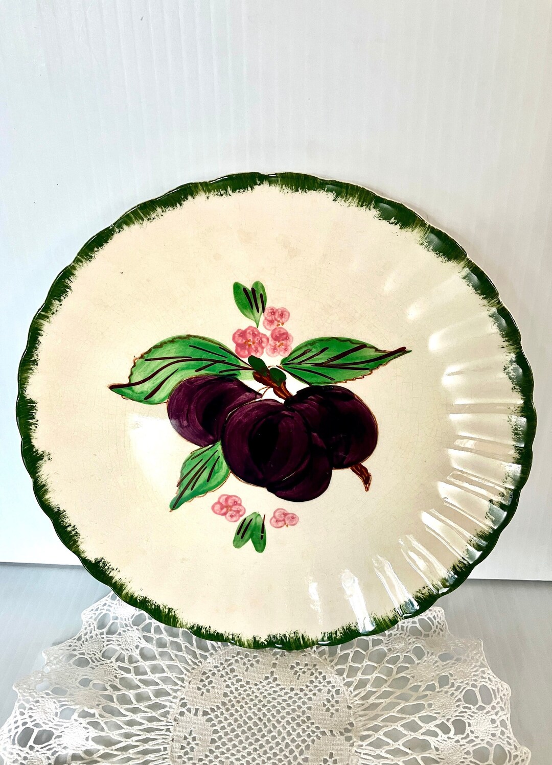 Vintage Blue Ridge Plate Depicting Plum- Hobnail Edge- 8.5in Diameter ...