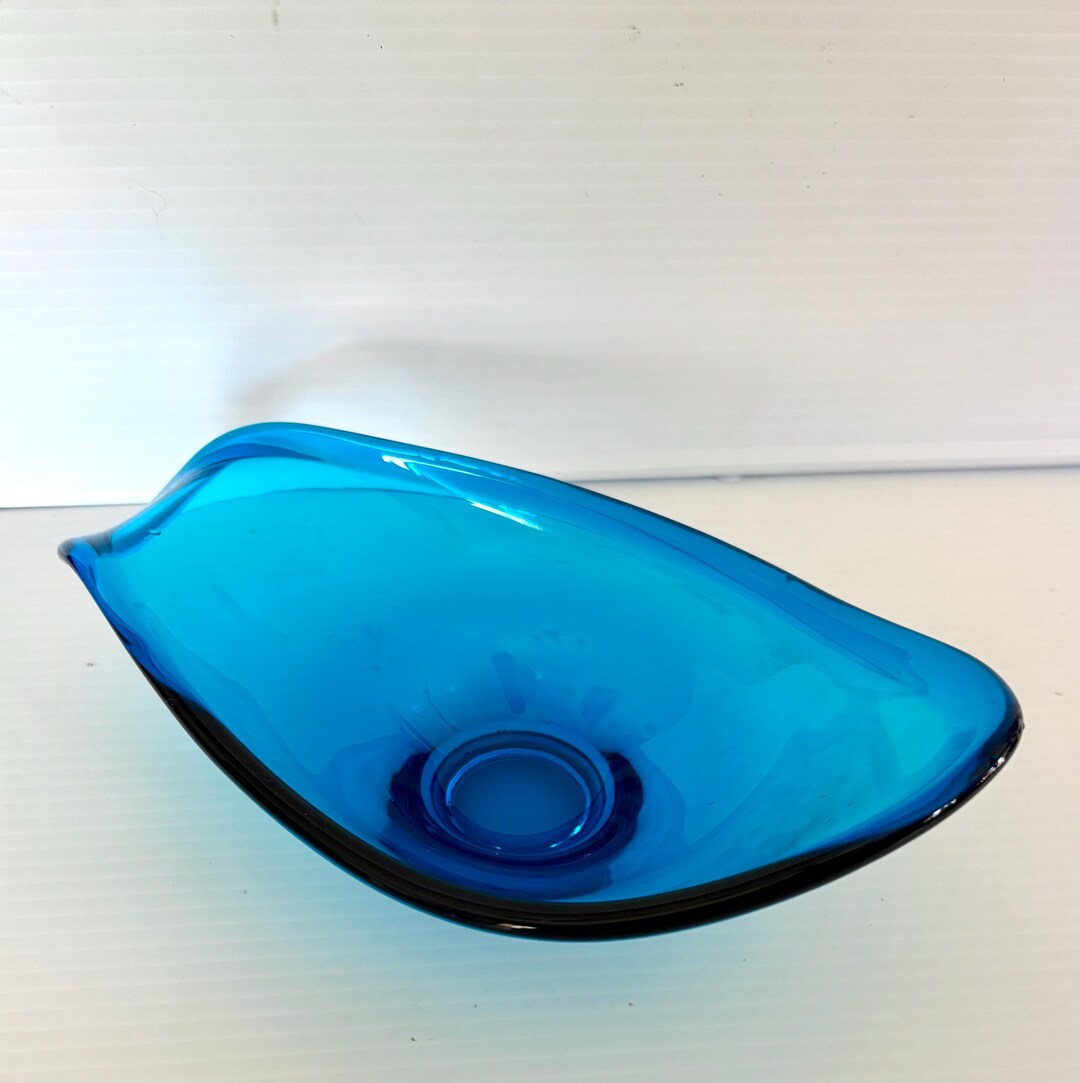 Mid Century Blue Viking Art Glass Epic Line Console Bowl, Oblong Dish ...