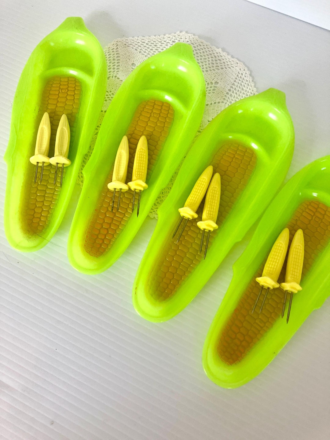 Vintage (set of 4) Plastic Corn on the Cob Dishes & 8 Holders - Retro ...