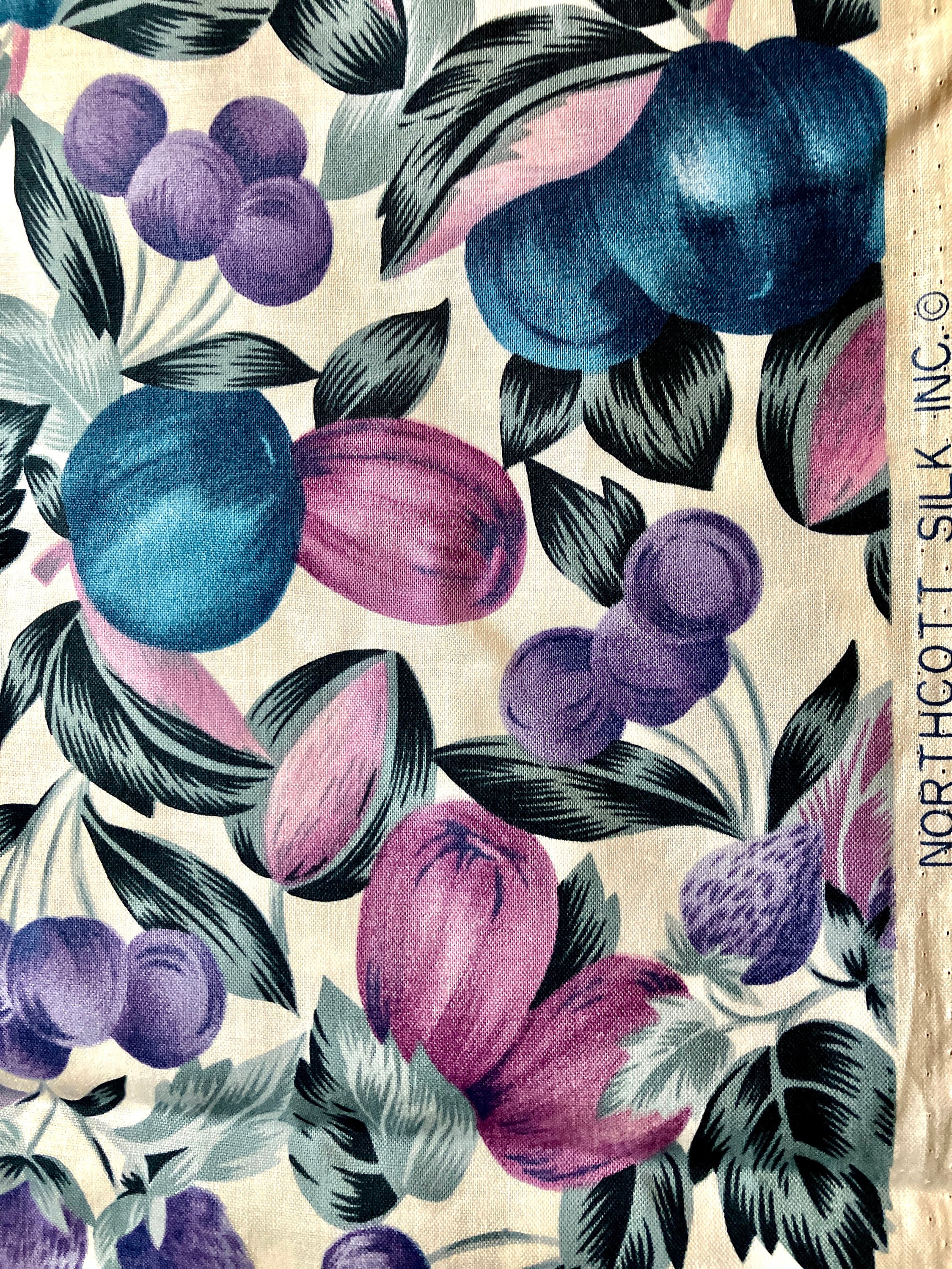 Fruit Print Cotton Fabric: Blue Purple Palette (42in X 62in) - Etsy