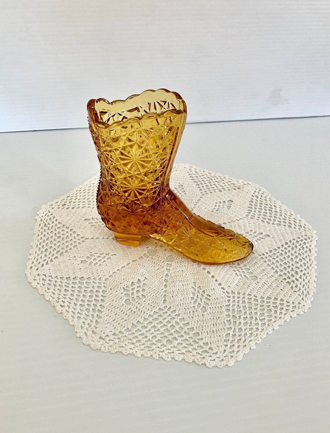 Vintage Fenton Marigold Amber Glass Victorian Boot-daisy Button Pattern ...