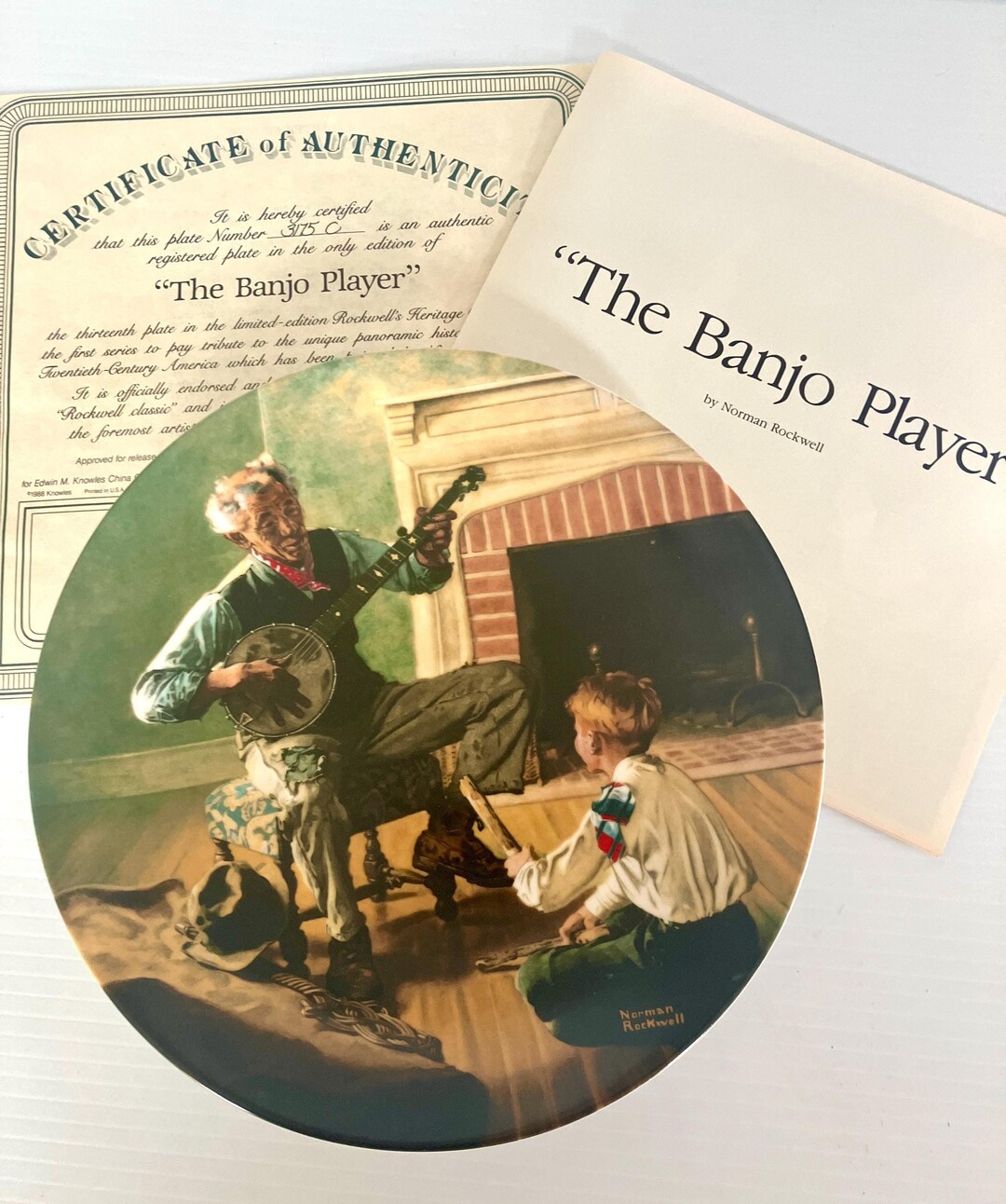 Original Knowles Norman Rockwell Plate " the Banjo Player" Includes Box & Certificate Limited ...